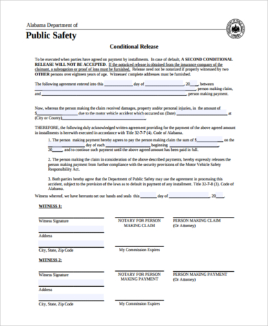 FREE 9+ Sample Conditional Release Forms in PDF | MS Word