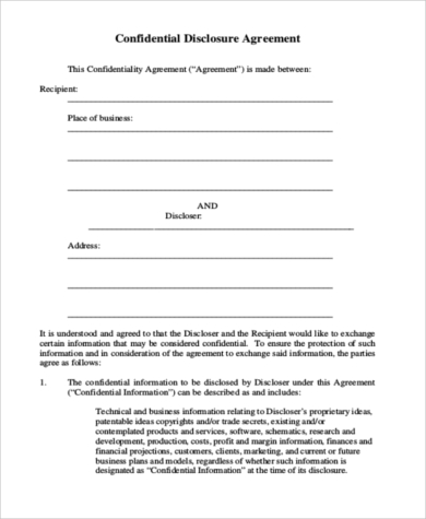 FREE 7+ Sample Disclosure Agreement Forms in PDF | MS Word