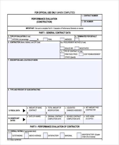 FREE 8+ Sample Construction Evaluation Forms in PDF | MS Word