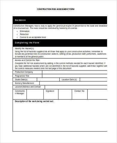 FREE 13+ Construction Risk Assessment Form Samples, PDF, MS Word ...