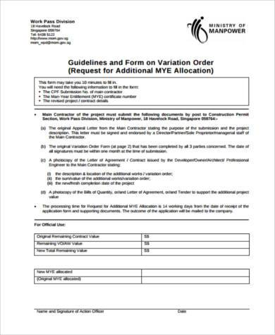 FREE 8+ Construction Variation Form Samples, PDF, MS Word, Google Docs
