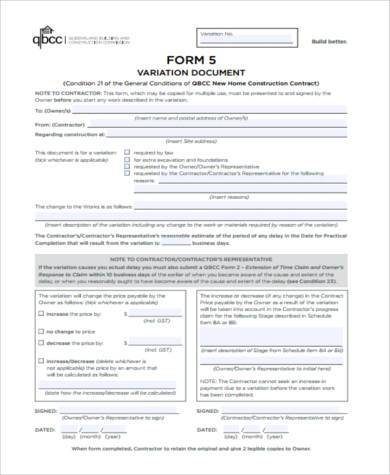 FREE 8+ Construction Variation Form Samples, PDF, MS Word, Google Docs