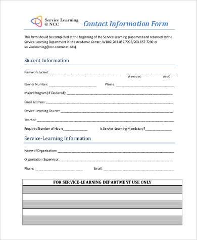 FREE 9+ Sample Contact Information Forms in MS Word | PDF