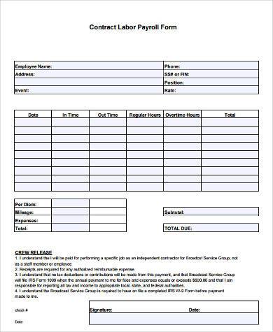 FREE 8+ Contract Labor Form Samples, PDF, MS Word, Google Docs