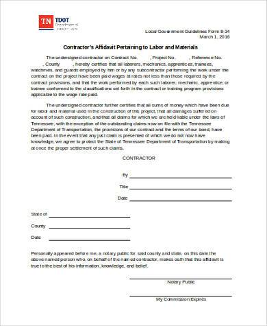 FREE 11+ Contractor Affidavit Forms in PDF | MS Word | Excel