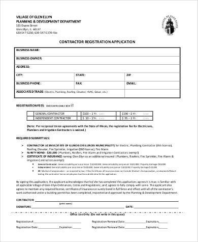 FREE 14+ Contractor Application Form Samples, PDF, MS Word, Google Docs ...