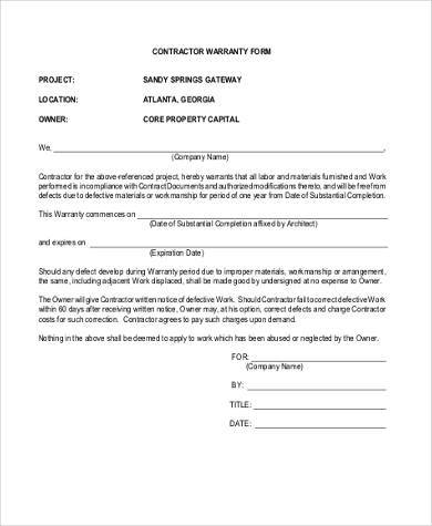 FREE 12+ Contractor Warranty Form Samples, PDF, MS Word, Google Docs