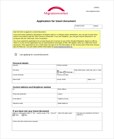 FREE 11+ Travel Document Form Samples, PDF, MS Word, Google Docs