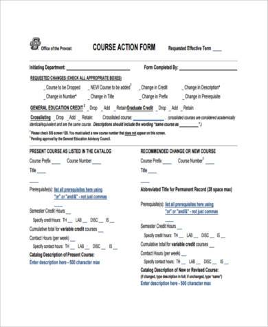 FREE 7+ Sample Course Action Forms in PDF | MS Word