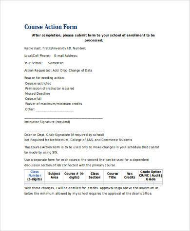 FREE 7+ Sample Course Action Forms in PDF | MS Word