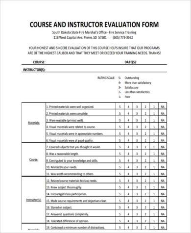 FREE 8+ Sample Instructor Evaluation Forms in PDF | MS Word