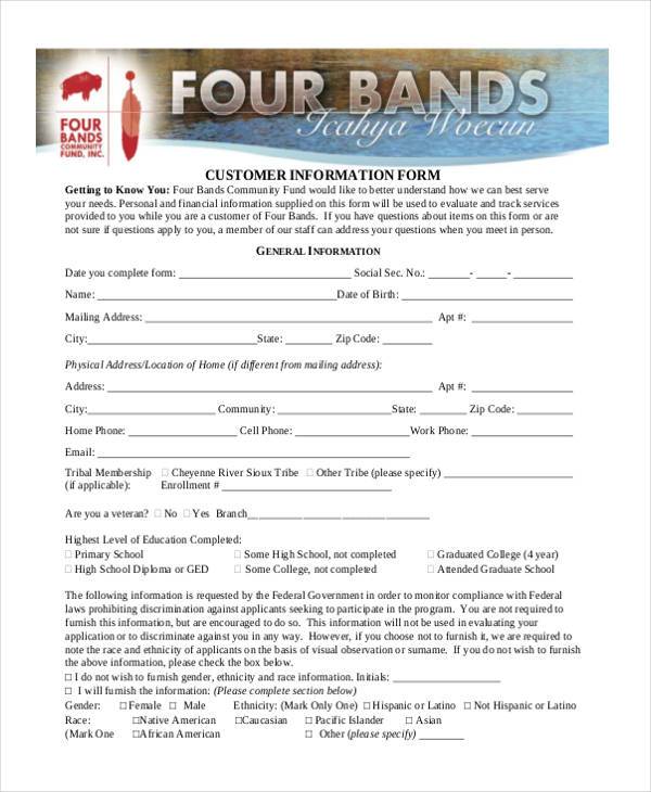FREE 13+ Customer Information Form Samples, PDF, MS Word, Google Docs ...