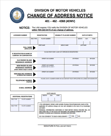 FREE 7+ Sample DMV Address Change Forms in PDF | MS Word