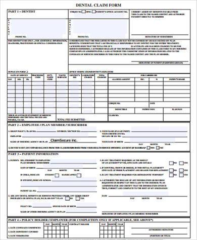 FREE 8+ Dental Claim Forms & Samples in MS Word | PDF
