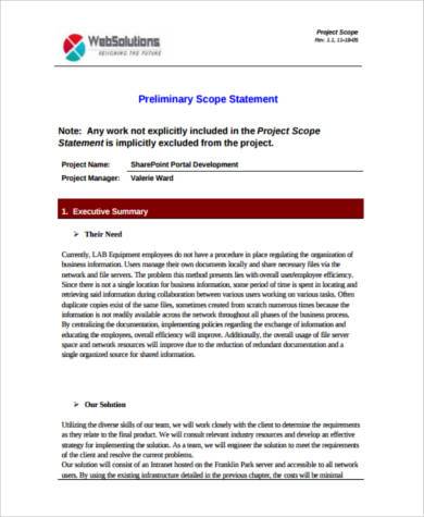 FREE 12+ Project Scope Statement Samples, PDF, MS Word, Google Docs
