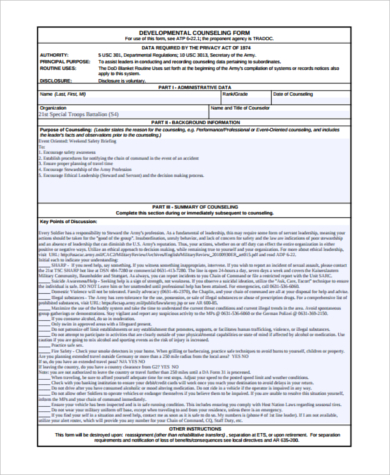 FREE 8+ Developmental Counseling Form Samples in PDF | MS Word