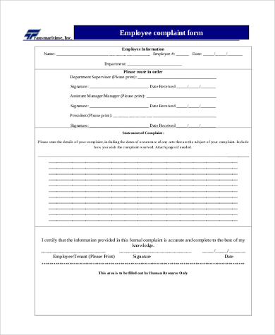 FREE 13+ Employee Complaint Form Samples, PDF, MS Word, Google Docs