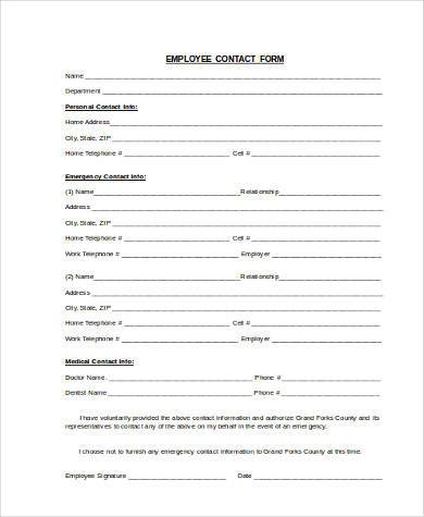 FREE 9+ Sample Contact Information Forms in MS Word | PDF