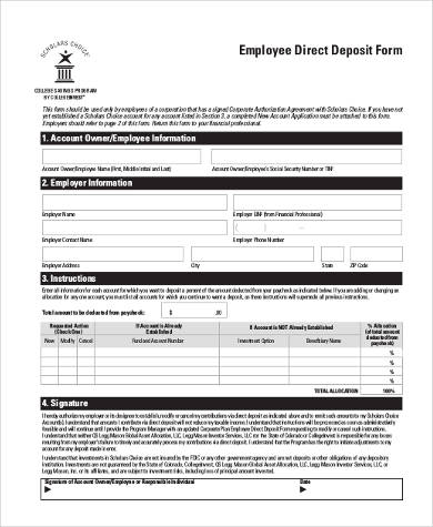 FREE 9+ Sample Employee Direct Deposit Forms in PDF | Excel | MS Word