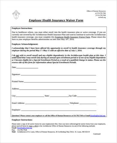 FREE 8+ Sample Insurance Waiver Forms in PDF | MS Word