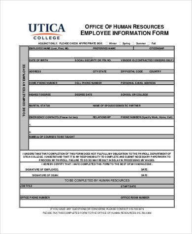 FREE 8+ Sample Employee Information Forms in MS Word | PDF