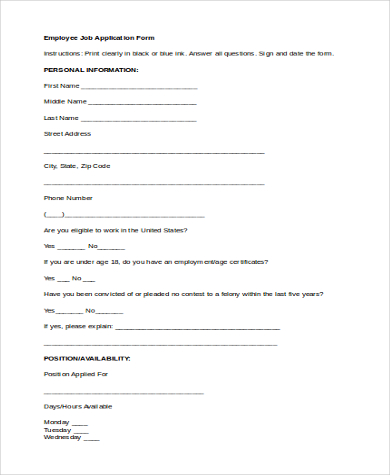 FREE 10 Sample Job Application Forms In MS Word PDF Excel Sample Job Application Form Word ...