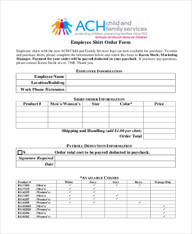 FREE 11+ Sample Shirt Order Forms in PDF | Excel | MS Word