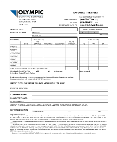 FREE 7+ Sample Employee Time Sheets in MS Excel | PDF | MS Word