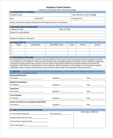 FREE 8+ Sample Travel Advance Forms in PDF