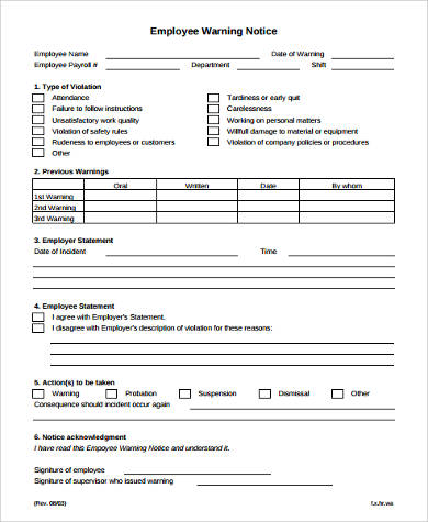 FREE 14+ Written Warning Form Samples, PDF, MS Word, Google Docs