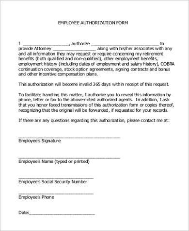FREE 8+ Employment Authorization Forms & Samples in PDF | MS Word