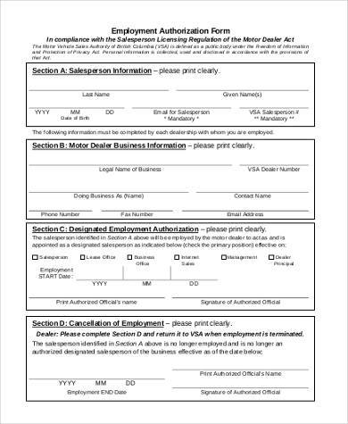 FREE 8+ Employment Authorization Forms & Samples in PDF | MS Word