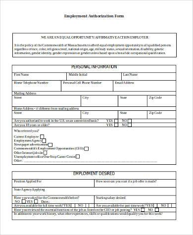 FREE 8+ Employment Authorization Forms & Samples in PDF | MS Word