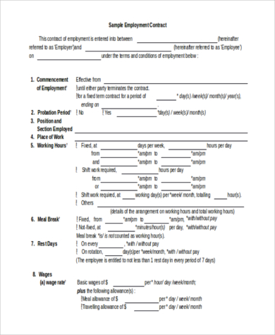 FREE 11+ Employment Contract Samples, PDF, MS Word, Google Docs