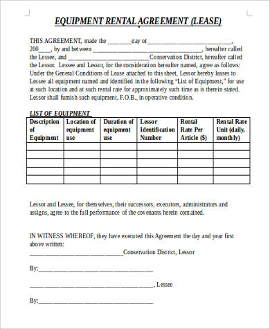 FREE 8+ Sample Equipment Lease Forms in PDF | MS Word