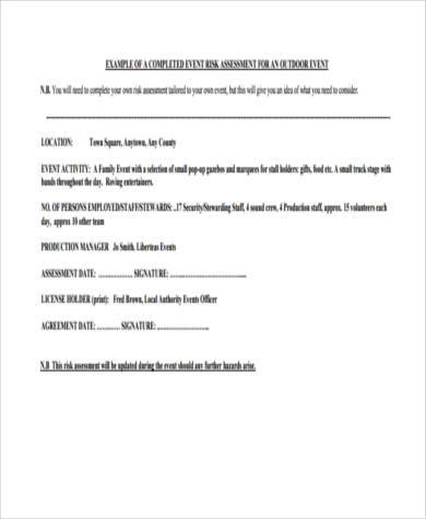 FREE 8+ Sample Event Risk Assessment Forms in PDF | MS Word | Excel