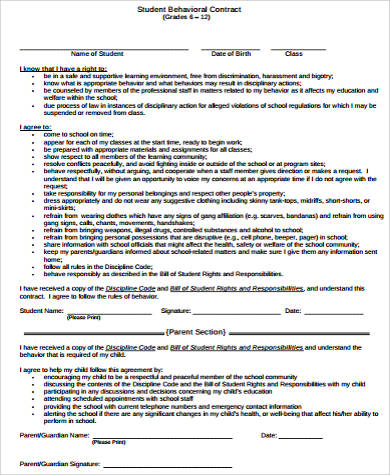 FREE 12+ Student Behavior Contract Form Samples, PDF, MS Word, Google Docs