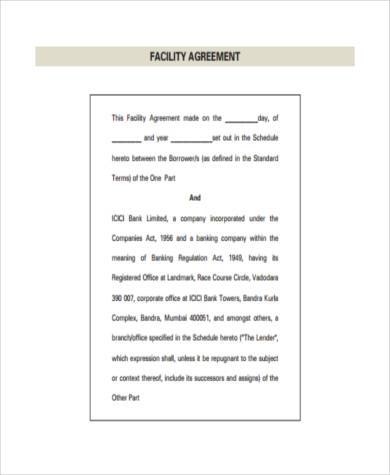 FREE 8+ Sample Facility Agreement Forms in PDF | MS Word | Excel