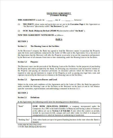 FREE 8+ Sample Facility Agreement Forms in PDF | MS Word | Excel