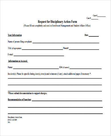 FREE 9+ Disciplinary Action Form Samples in PDF