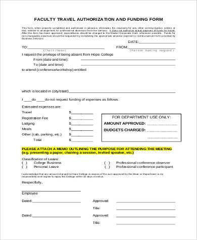 FREE 9+ Sample Travel Authorization Forms in MS Word | PDF | Excel