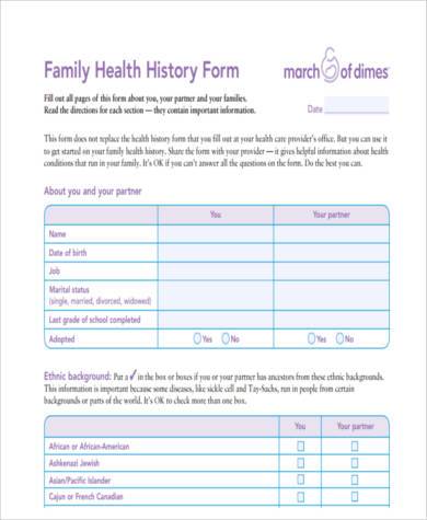 FREE 7+ Sample Family Medical History Forms in MS Word | PDF