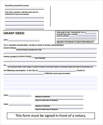 FREE 12+ Grant Deed Form Samples, PDF, MS Word, Google Docs