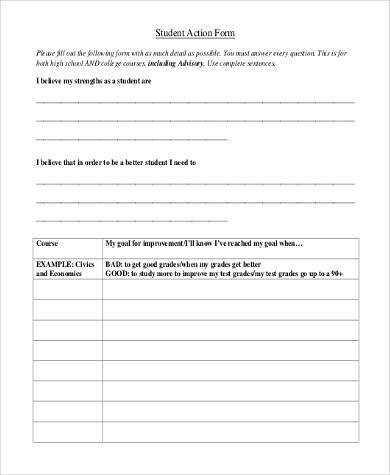 FREE 7+ Sample Student Action Forms in PDF | MS Word