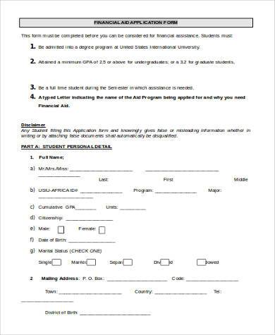 FREE 8+ Sample Financial Aid Forms in PDF | MS Word