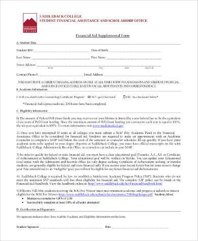FREE 8+ Sample Financial Aid Forms in PDF | MS Word