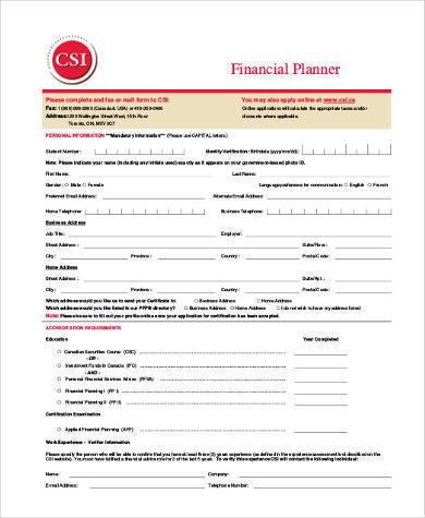 FREE 9+ Sample Financial Planning Forms in PDF | MS Word
