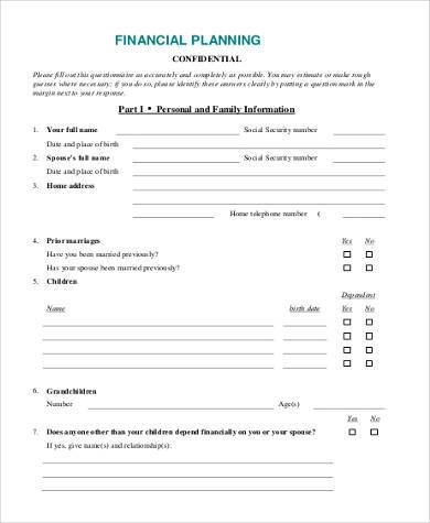 FREE 9+ Sample Financial Planning Forms in PDF | MS Word