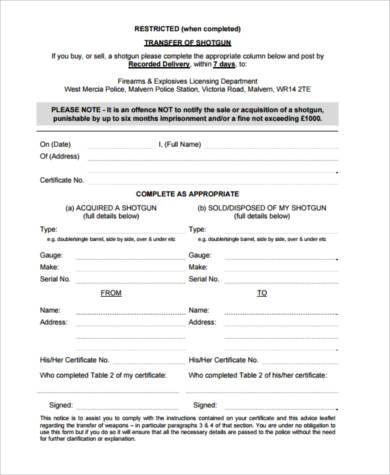 FREE 9+ Sample Firearm Transfer Forms in PDF | MS Word