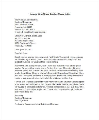 FREE 12+ Cover Letter for Teacher Samples, PDF, MS Word, Google Docs